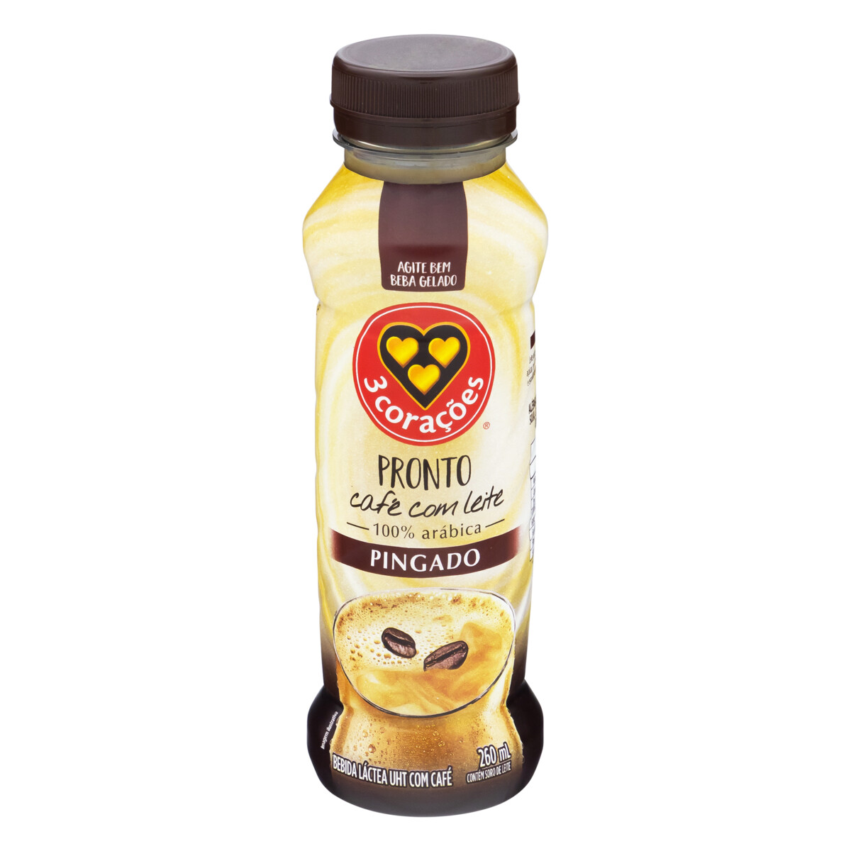 Bebida Láctea UHT Café com Leite Pingado 3 Corações Frasco 260ml ...