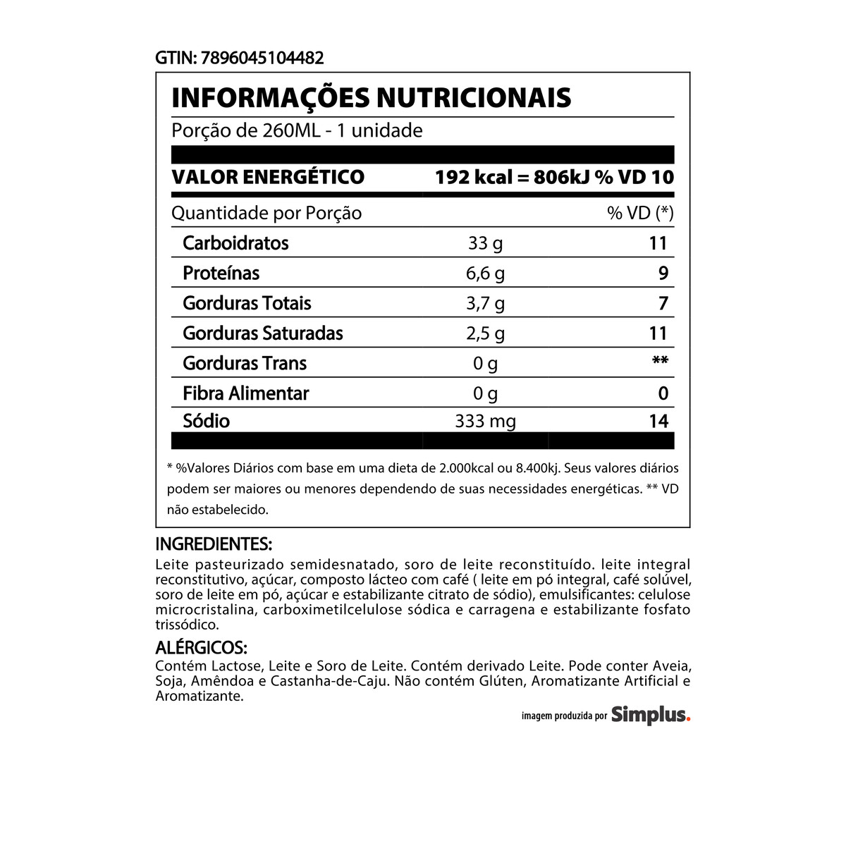 Bebida Láctea UHT Café com Leite Pingado 3 Corações Frasco 260ml ...