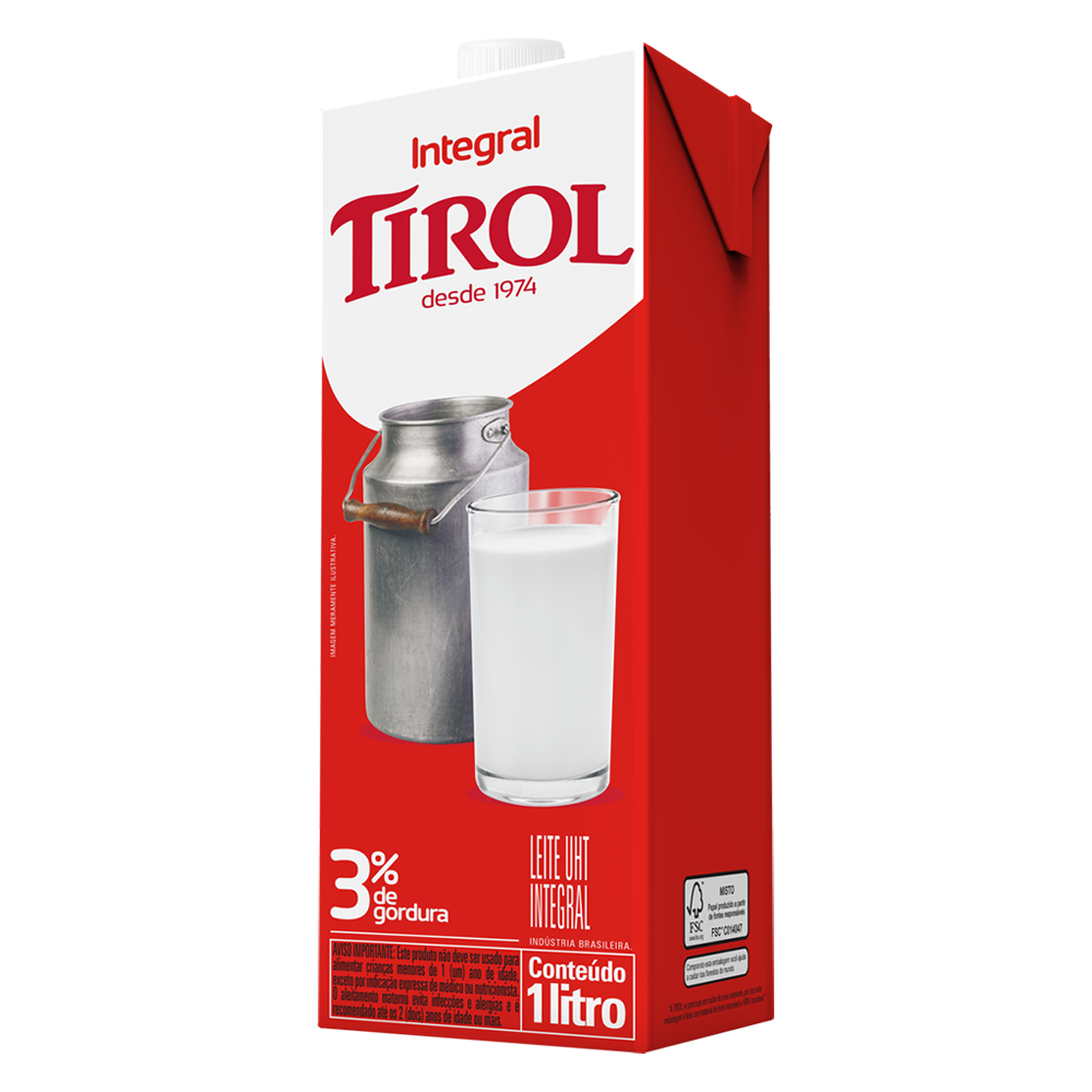 Leite UHT Integral Tirol Caixa com Tampa 1l - Sonda Supermercado Delivery