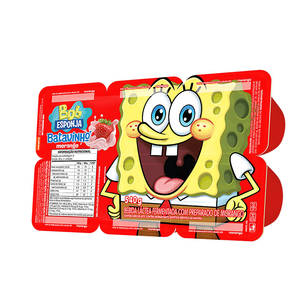 Bebida Láctea Fermentada Morango Bob Esponja Batavo Batavinho Bandeja 540g 6 Unidades - Sonda ...