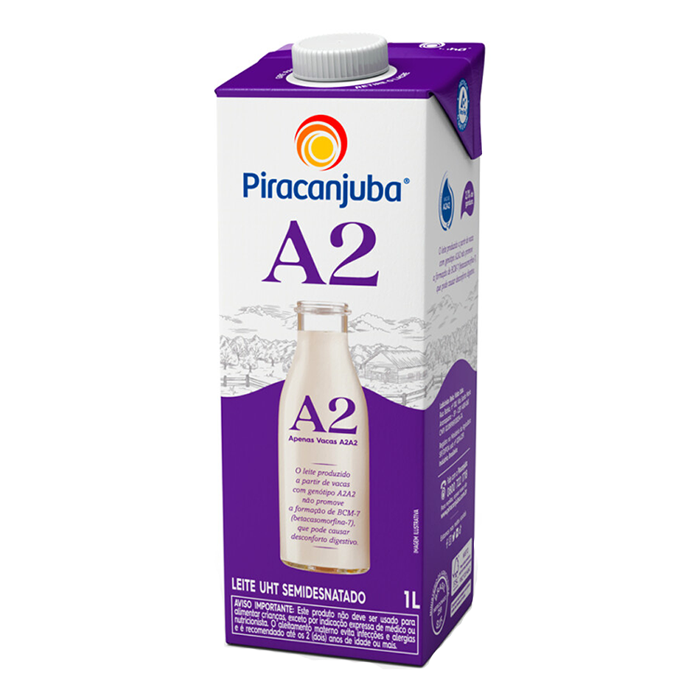 Leite UHT Tipo A2A2 Semidesnatado Piracanjuba Caixa com Tampa 1l ...