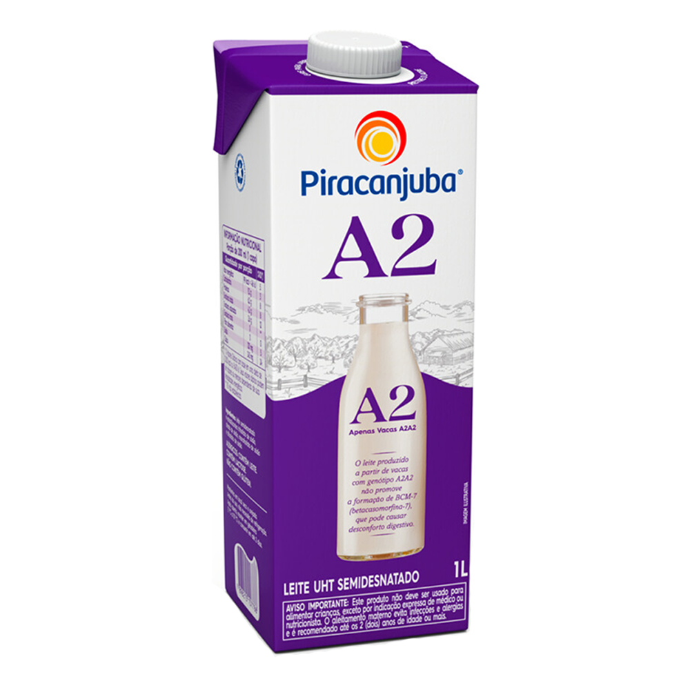 Leite UHT Tipo A2A2 Semidesnatado Piracanjuba Caixa com Tampa 1l - Sonda Supermercado Delivery