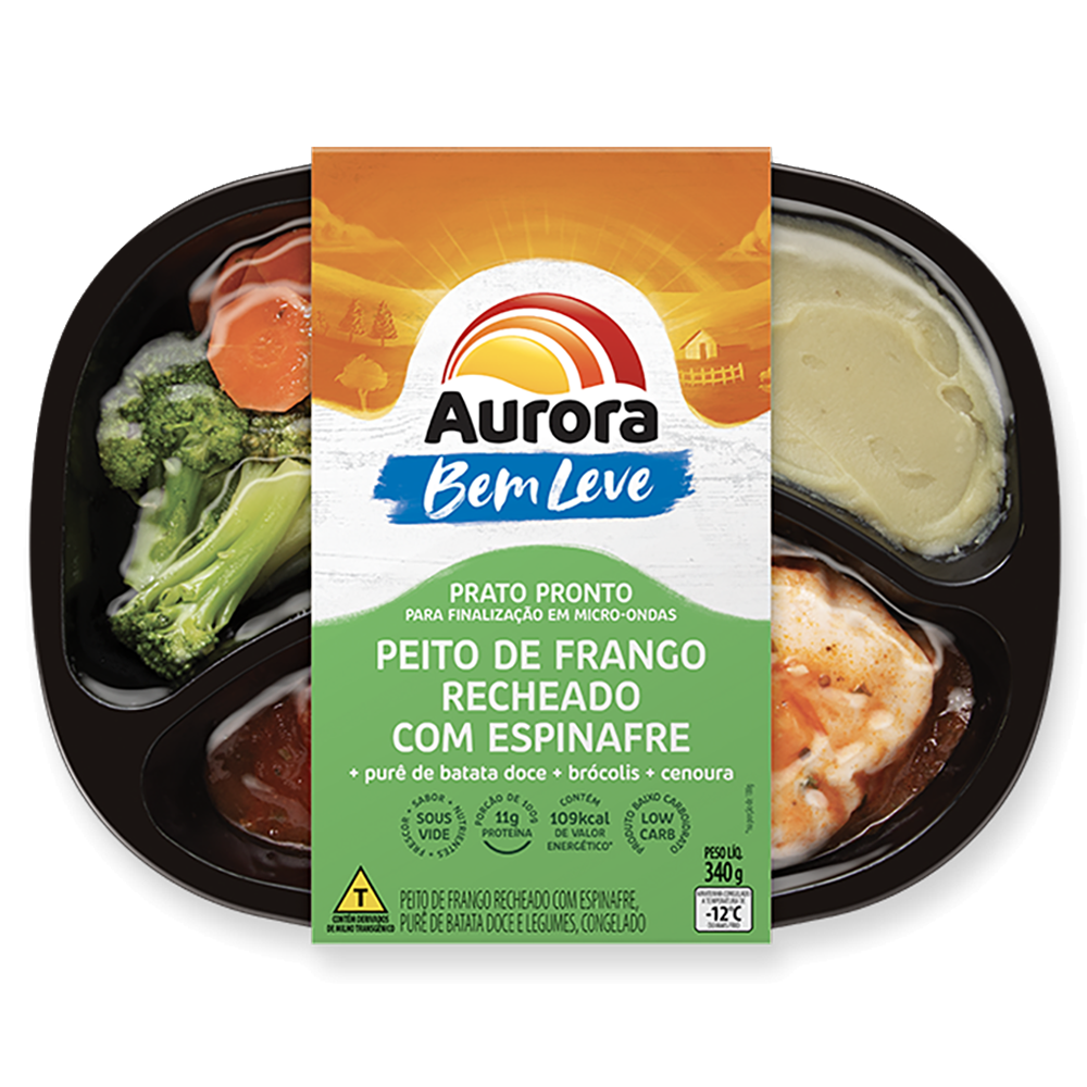 Peito de Frango + Purê de Batata Doce e Espinafre Aurora Bem Leve 340g - Sonda Supermercado Delivery