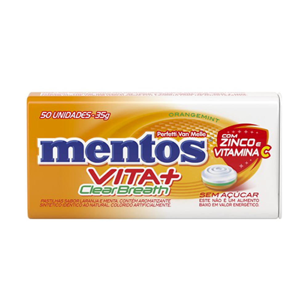 Pastilha Orangemint Zero Açúcar Mentos Vita + Clear Breath Lata 35g ...