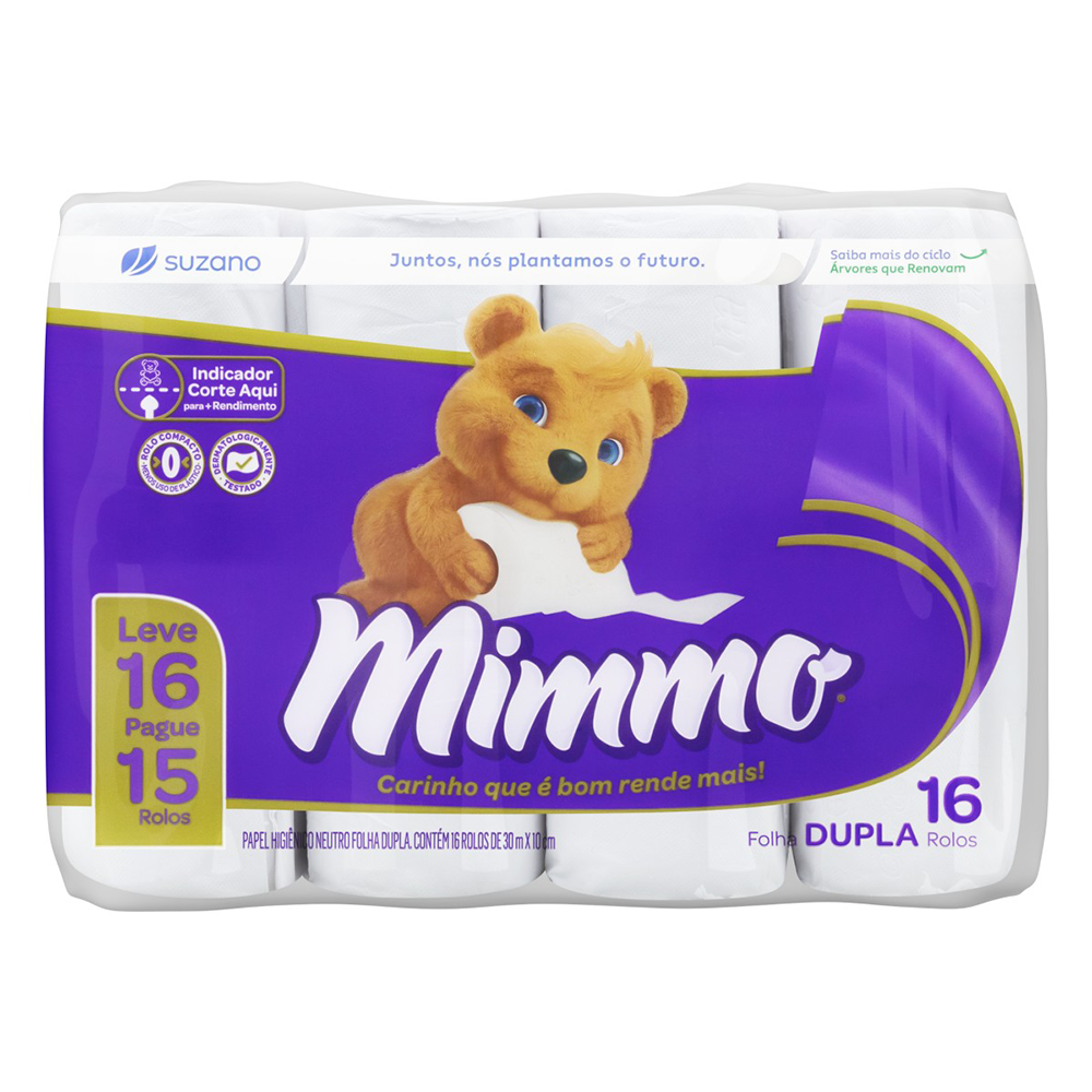 Papel Higiênico Folha Dupla Neutro Mimmo 30m Pacote Leve 16 Pague 15