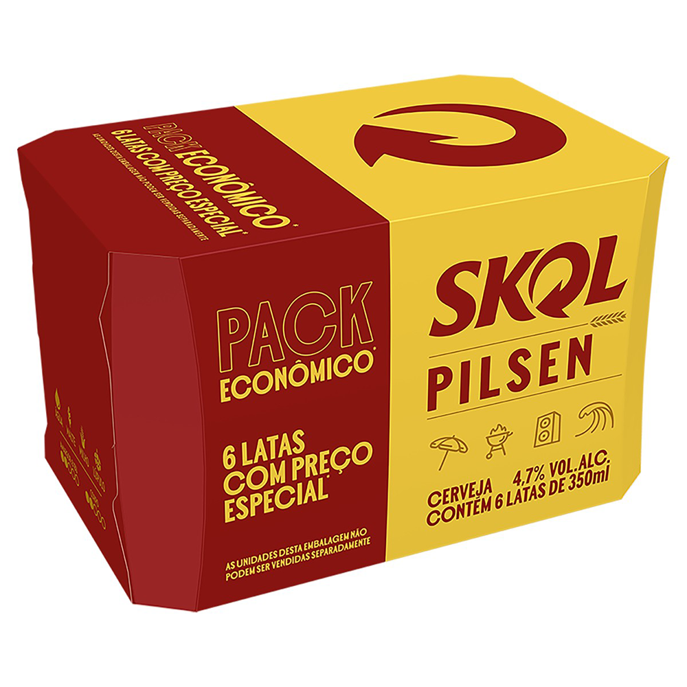 Pack Cerveja Pilsen Skol Lata 6 Unidades 350ml Cada Embalagem Econômica ...