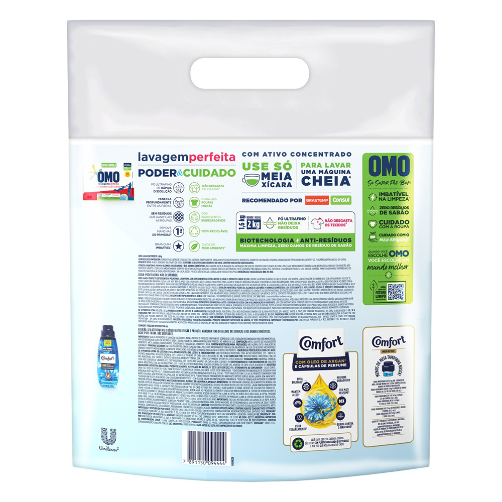Kit Lava-Roupas Pó Omo Lavagem Perfeita 1,6kg + Amaciante Concentrado ...