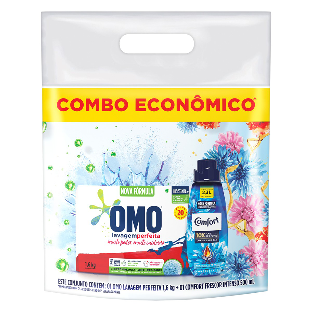 Kit Lava-Roupas Pó Omo Lavagem Perfeita 1,6kg + Amaciante Concentrado ...
