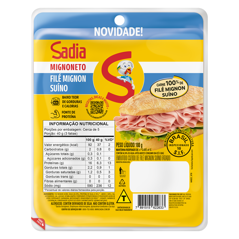 Filé Mignon Suíno Sadia Mignoneto Fatiado 180g - Sonda Supermercado ...