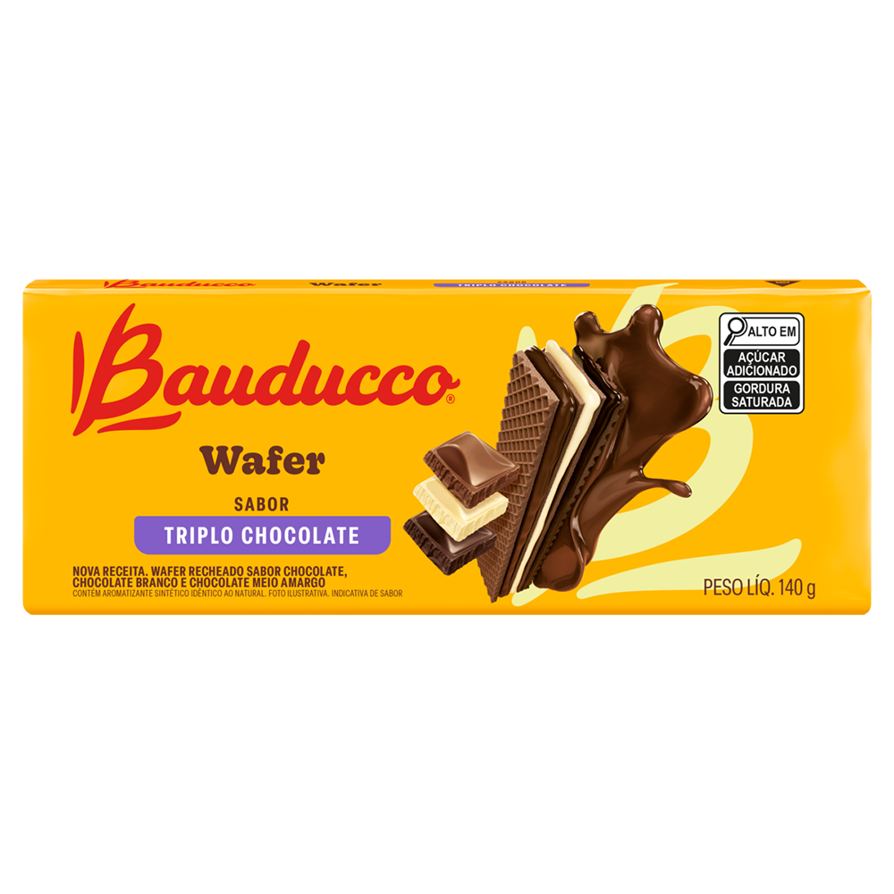 Biscoito Wafer Recheio Triplo Chocolate Bauducco Pacote 140g - Sonda ...