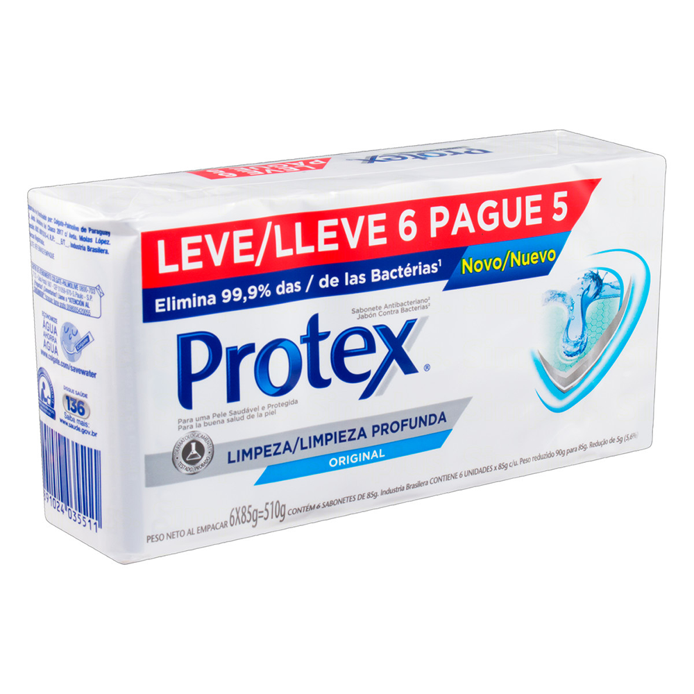 Pack Sabonete Barra Antibacteriano Original Protex Limpeza Profunda Envoltório 510g Leve 6 Pague ...