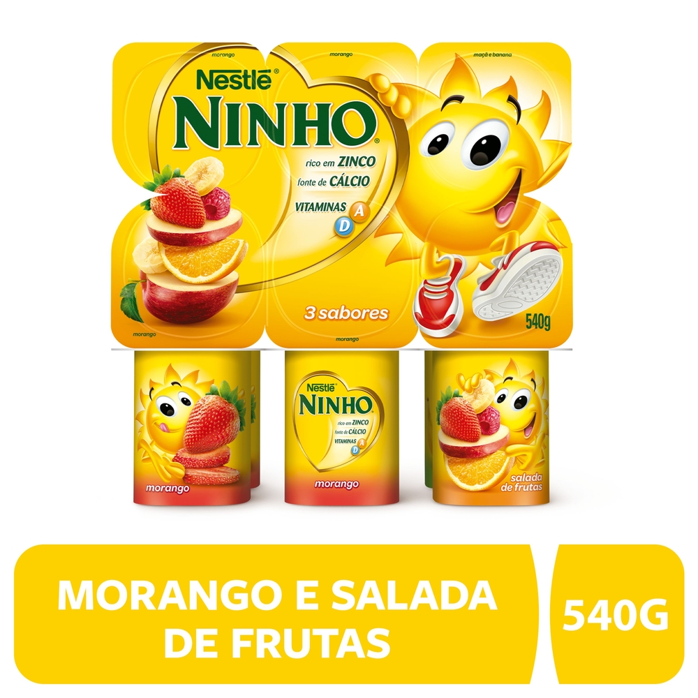 Nestlé Ninho® Iogurte Polpa de Morango, Salada de Frutas e Maçã e ...