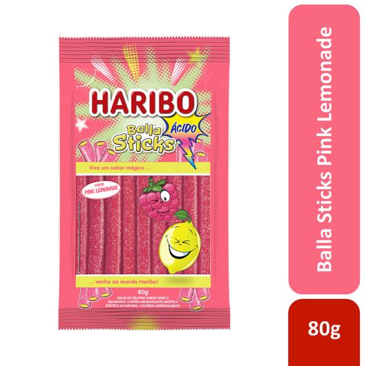 Bala de Gelatina Pink Lemonade Ácida Haribo Balla Sticks Pacote 80g ...