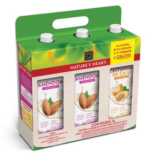 Bebida Vegetal Natures Heart Amêndoas E Castanha De Caju Pack 3l