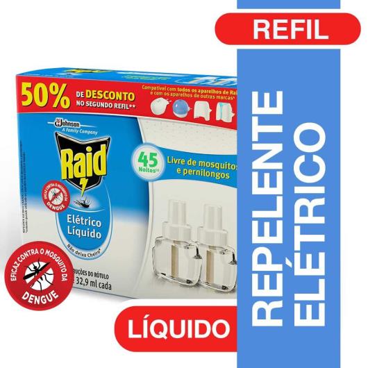 Repelente Elétrico Líquido Raid Refil Regular 2 unidades 32,9 ml cada ...