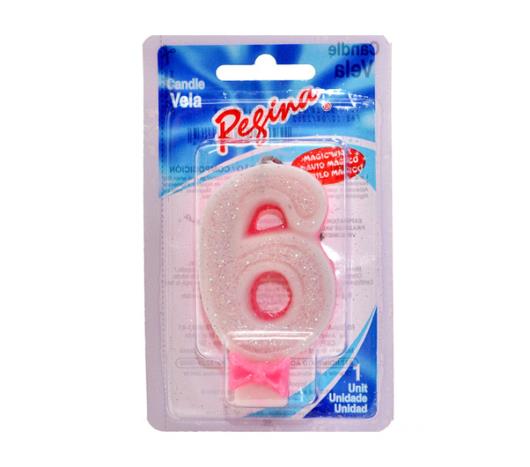 Vela Regina Rosa super com glitter número 6 - Sonda Supermercado Delivery
